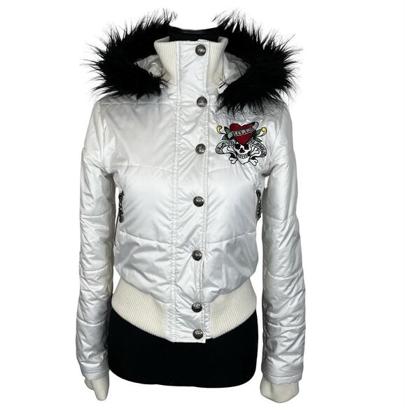 Ed Hardy | Jackets & Coats | Ed Hardy Womens Quilted Jacket Xs White ...